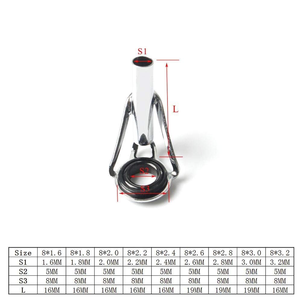 Enrilior Fishing Top Guide Sizing Gauge Fuji Rod Tips Guide Rod Guides,54 pcs Stainless Steel Tip Rings with Storage Box Fish Tackle Accessories Kit