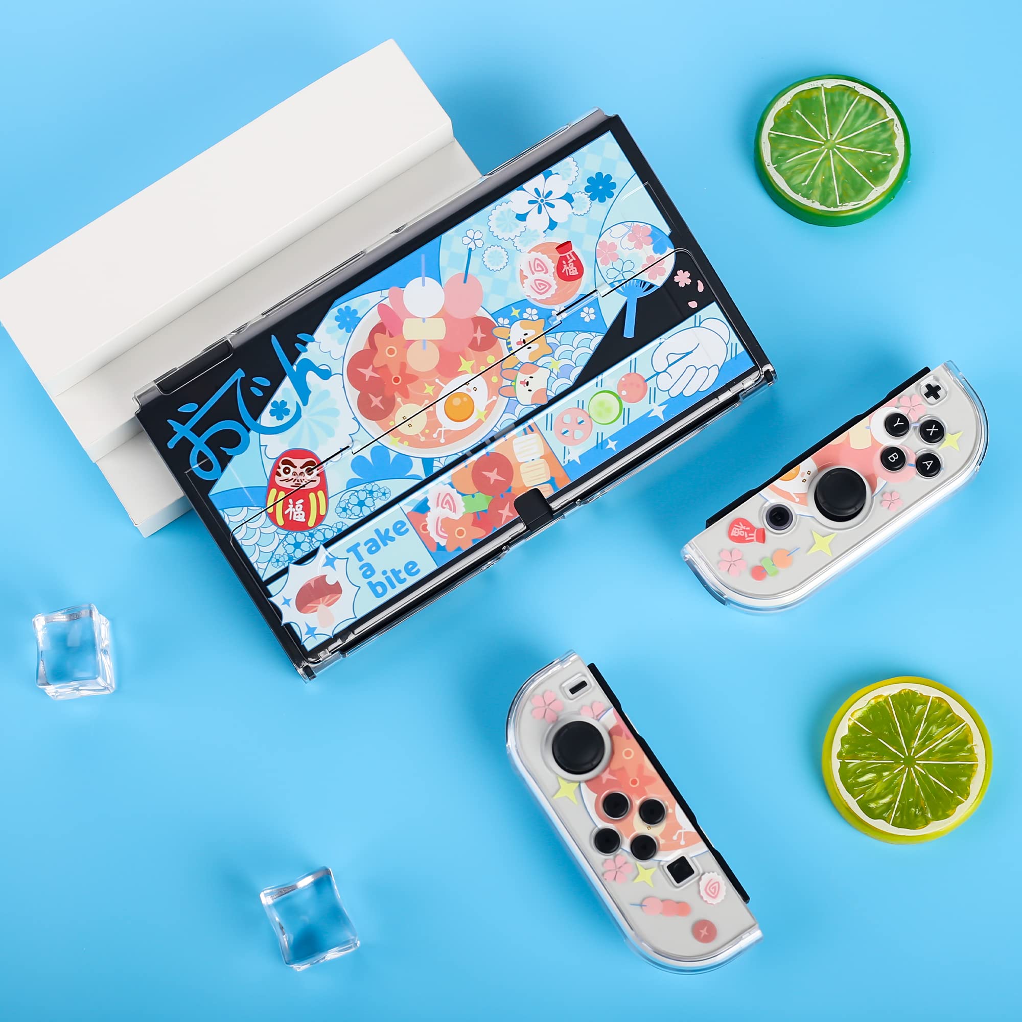 FANPL Case for Nintendo Switch OLED, Cover Case with Cute Cuisine Pattern Compatible with Switch OLED Console & Joycon, Hard PC Flip Shell with Ergonomics Grip Case, Kawaii Dockable Case for Girls
