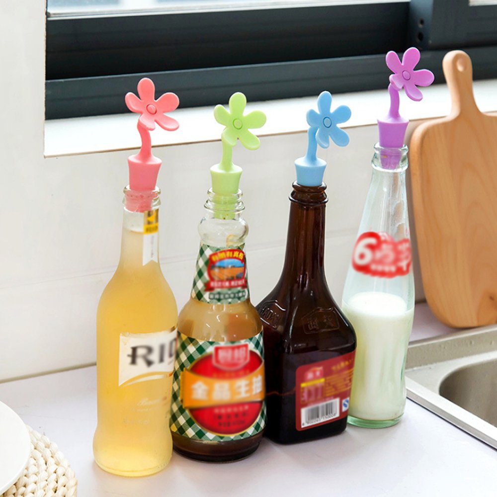Honbay Multi-Purpose Silicone Wine Stopper Sunflower Shape Wine Bottle Stopper Perfect for Wine Champagne Beverage Beer and so on (4 PCS Set)