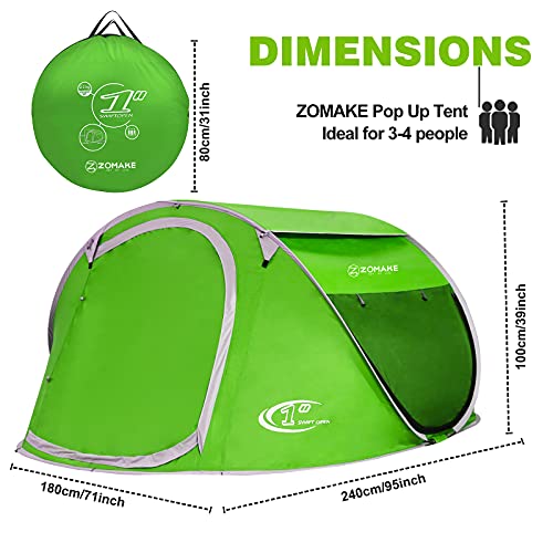 Easy Pop Up Tent 4 Person Waterproof - Pop-Up Camping Tents Automatic Tent Throw Pop Up Instant Flip Pop Tent for Camping,by ZOAMKE(Green)
