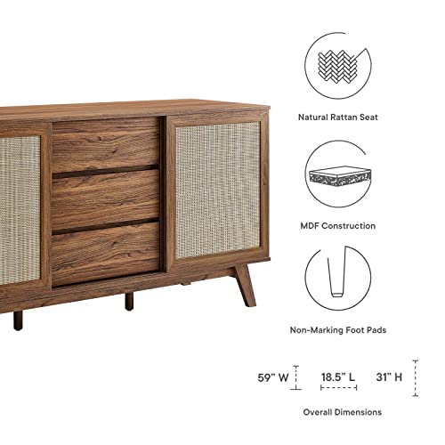 Modway Soma 59" Rattan High TV Stand Sideboard, Walnut