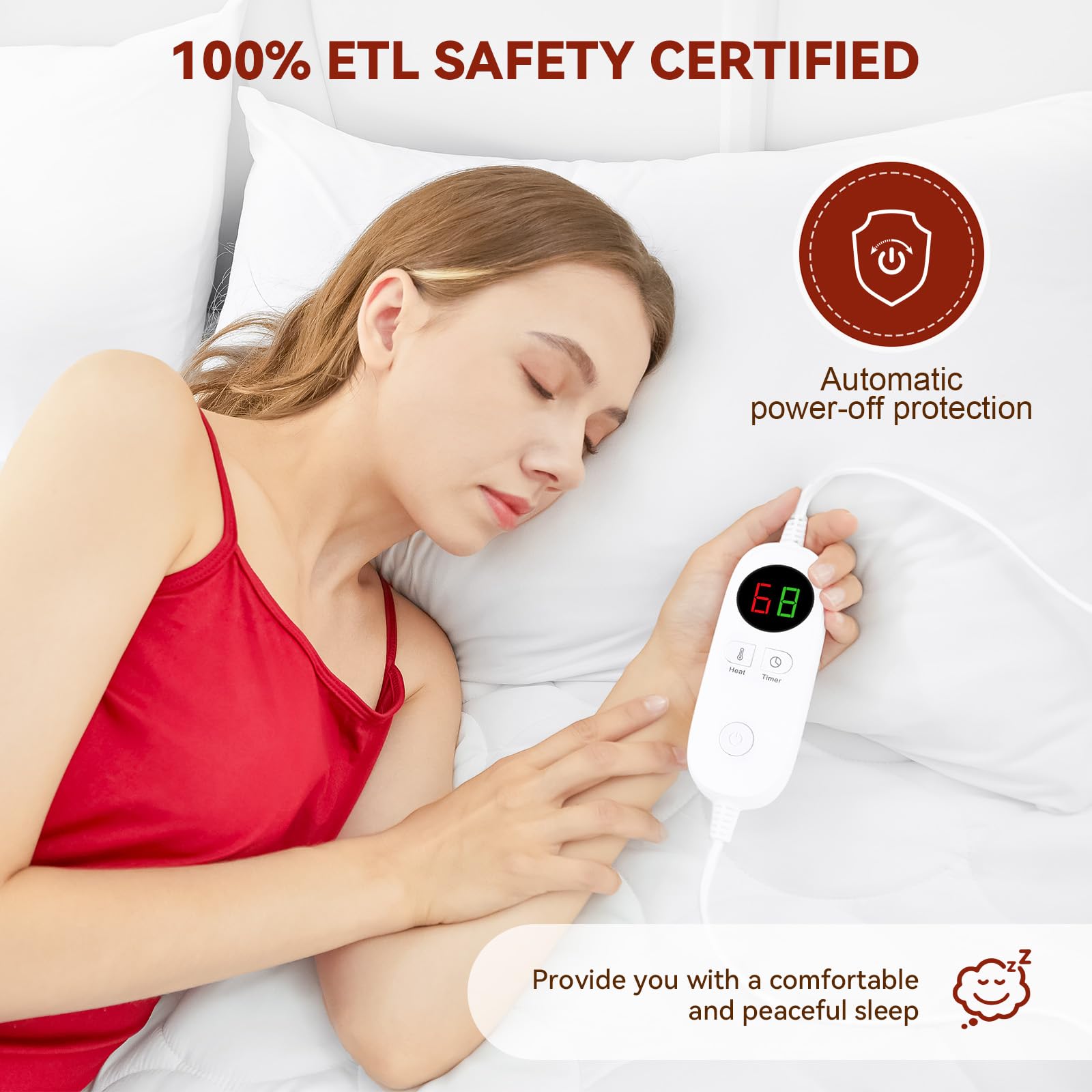 MASVIS Heated Mattress Pad Queen Size with Dual Control - Quilted Electric Mattress Pad Cover - Auto Shut Off Electric Bed Warmer with Deep Pocket, Machine Washable, White
