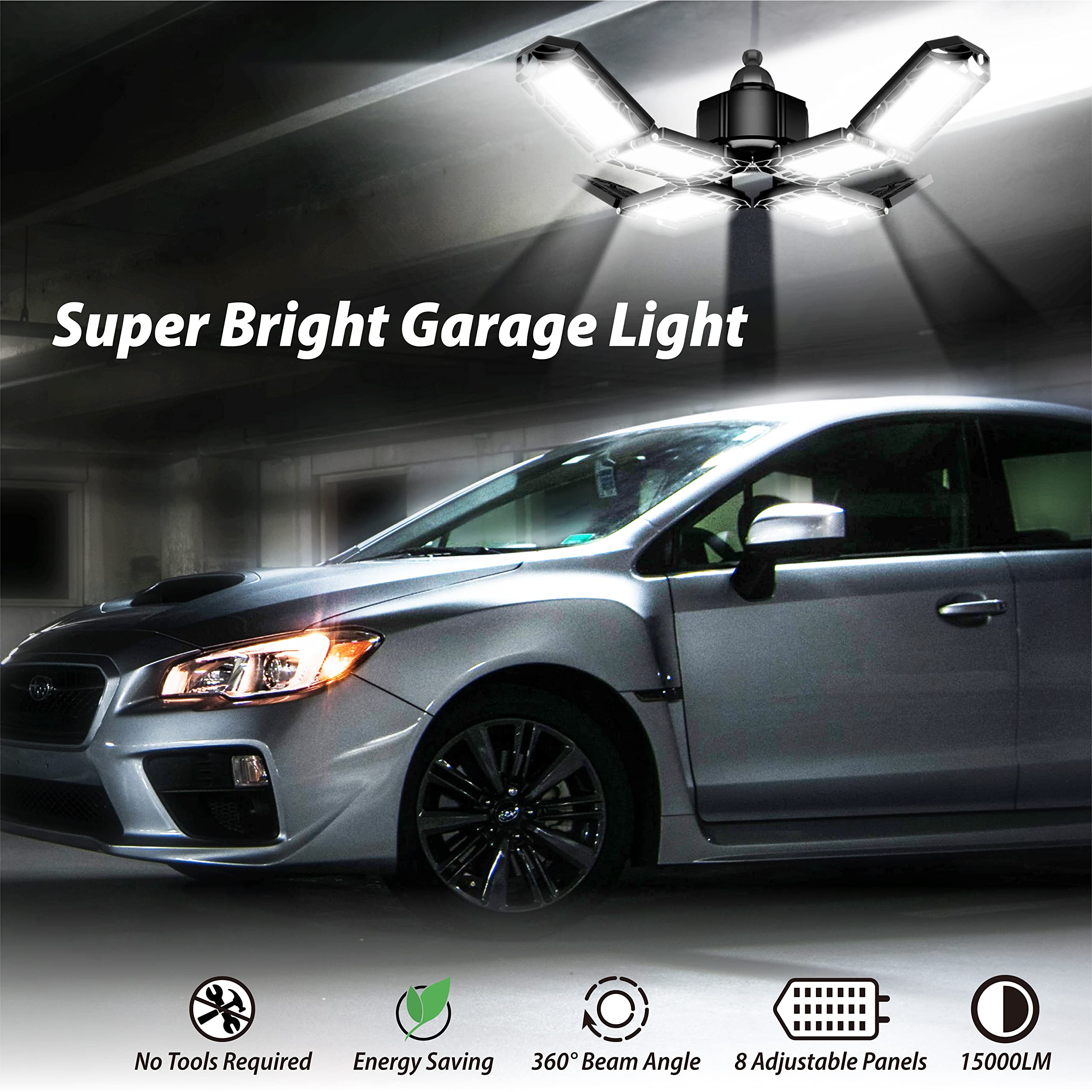 Garage Light, 150W LED Garage Light 15000LM 6500K Deformable Led Garage Lights with E26/E27 Screw Socket, Led Ceiling Light for Warehouse Attic Garage