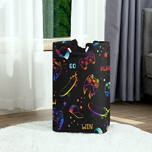 Kigai Gamepad Skateboard Laundry Hamper Large Waterproof with Handle Laundry Baskets Foldable Lightweight Durable Store Basket for Bathroom Bedroom