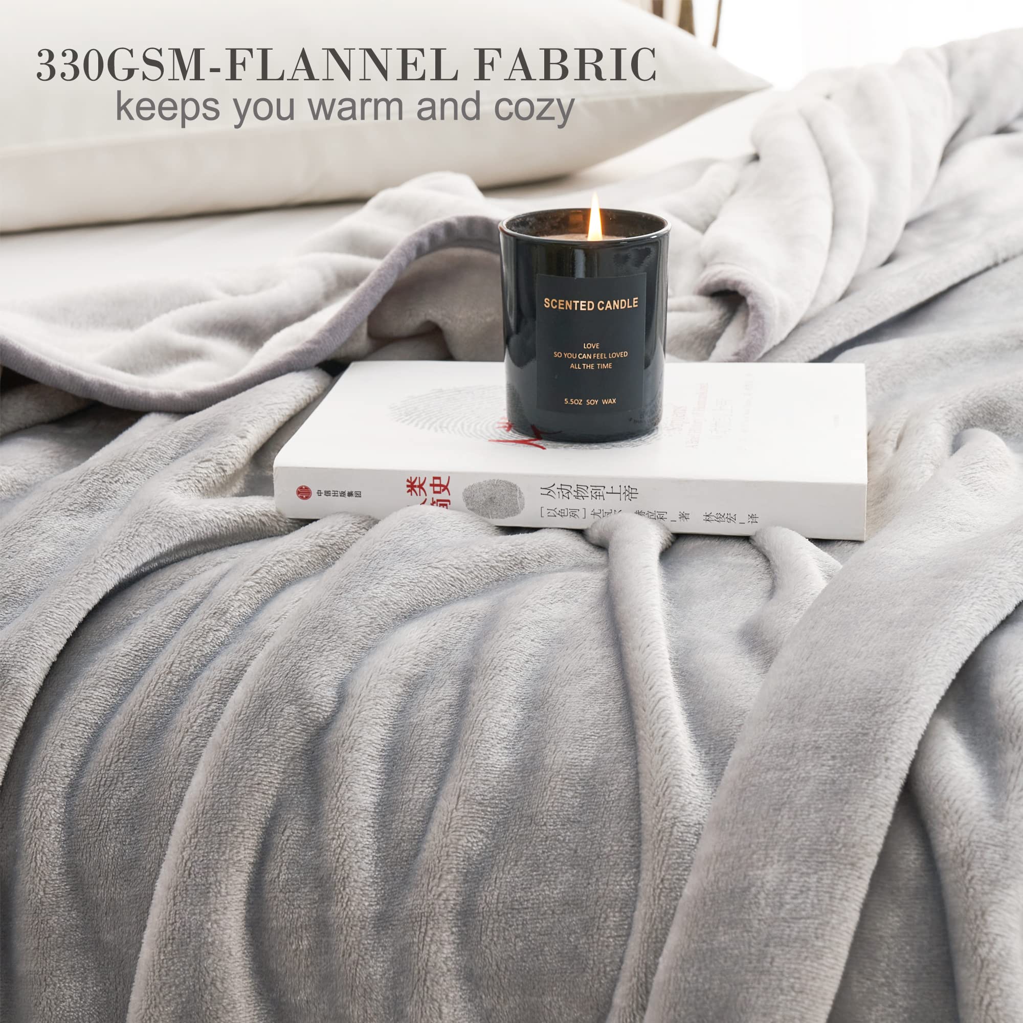 ELNIDO QUEEN Fleece Blanket Twin Size Light Grey - 330GSM Luxury Lightweight Plush Cozy Soft and Warm Blankets for Couch, Sofa, Bed, Office, Travel, Camping (60x80 Inches)