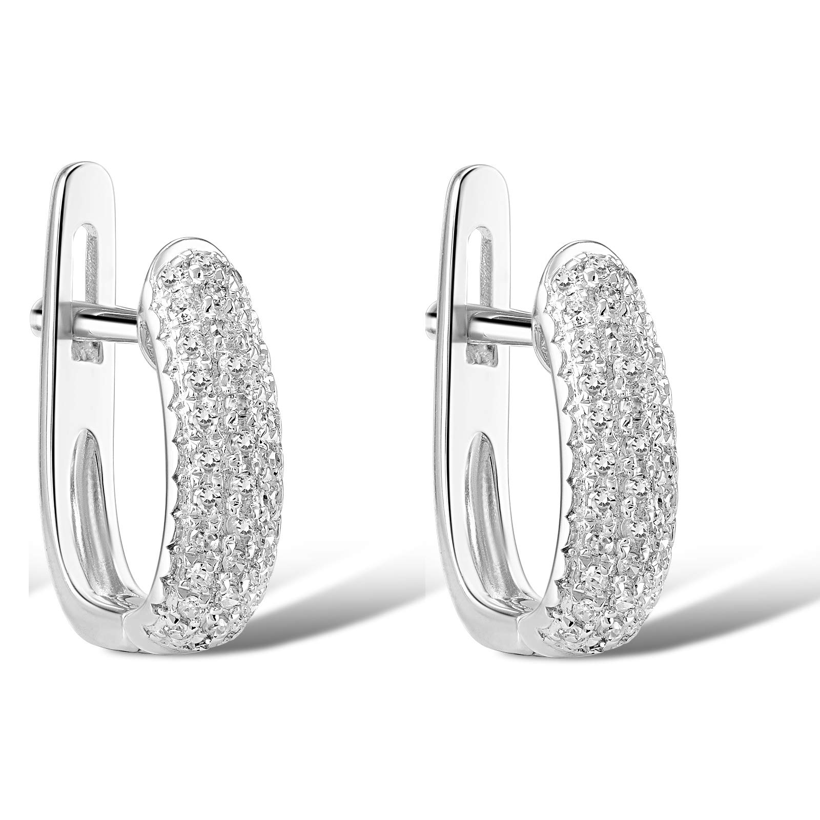 Diamond Hoop Earrings for Women - for Her 0.16 Carat 14K White Gold Hoop Earrings with White Diamond for Women