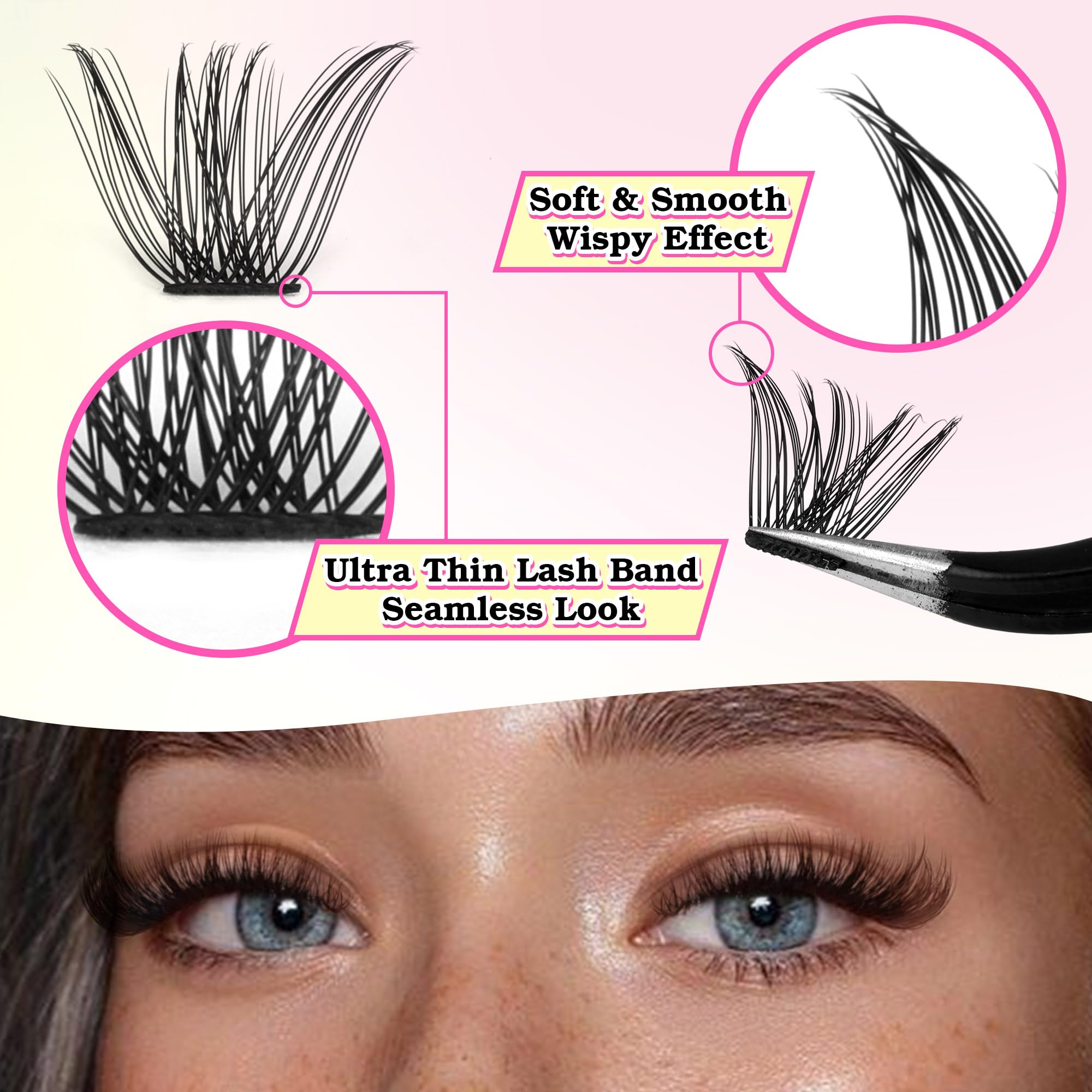 DIY Lash Extension Kit 108Pcs Lash Clusters Wispy with Strong Hold Lash Bond and Seal and Eyelash Cluster Applicator Individual Eyelash Extension Kit DIY for Beginners at Home by wtvane