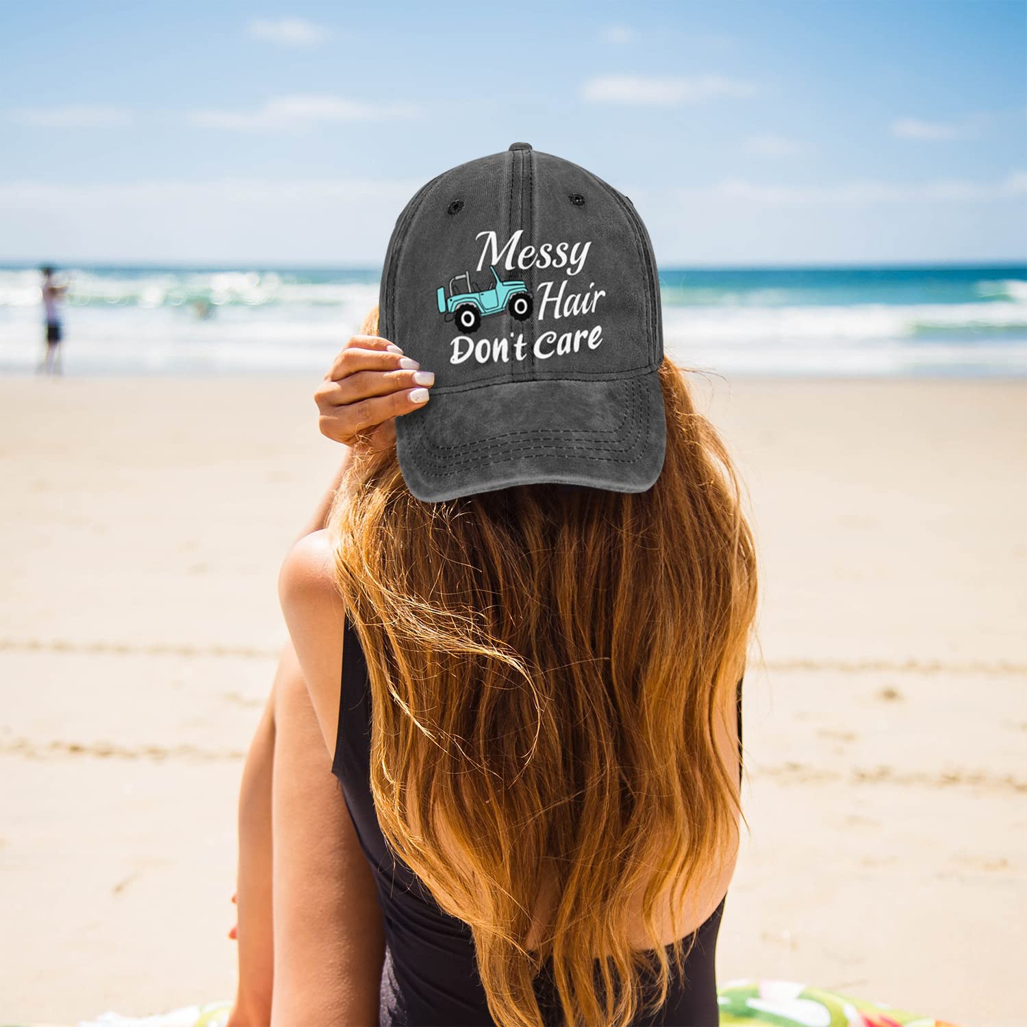 Messy Hair Don't Care Hat for Women Vintage Denim Cotton Buckle Adjustable Baseball Cap