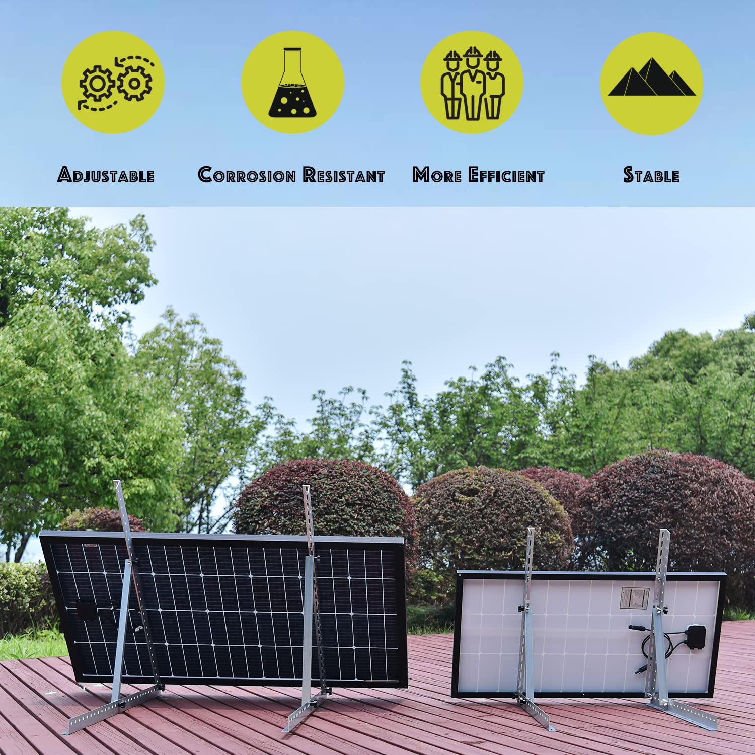 JJN 41" Solar Panel Adjustable Tilt Mounting Brackets Support Up to 100 180 200 300W Single Panel 0 to 90° Adjust Panel Mount Brackets with Foldable Tilt Legs for RV Boat Any Flat Install