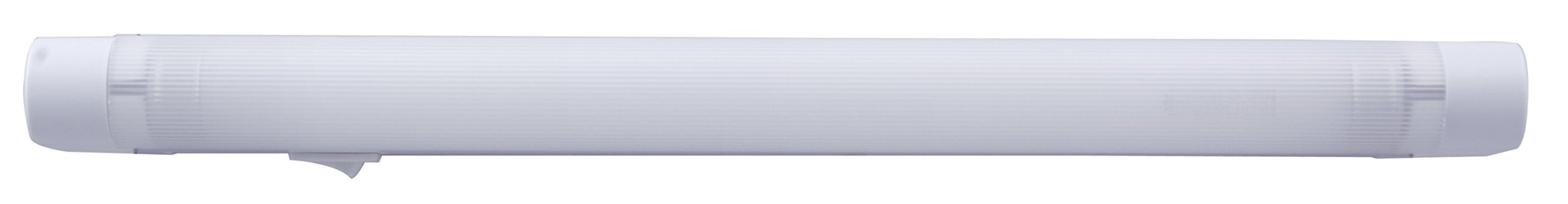 Enbrighten SlimLine 14in. Fluorescent Light Fixture, Plug-in, 5ft. Power Cord, F8T5 Bulb, Warm White, Flicker-Free, No-Hum, Instant-On Electronic Ballast, Linkable, On/Off Rocker Switch, White, 10168