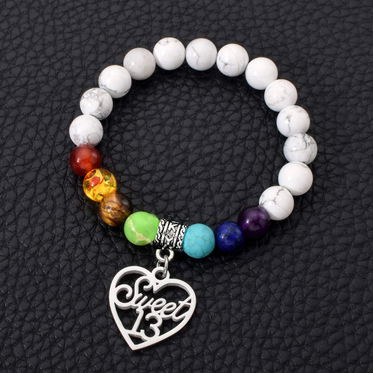 DYJELWD Birthday Bracelet 7 Chakra Beads Stretch Healing Bracelet 10th 12th 13th 16th 18th 21th 30th 40th 50th 60th (13th birthday gift)