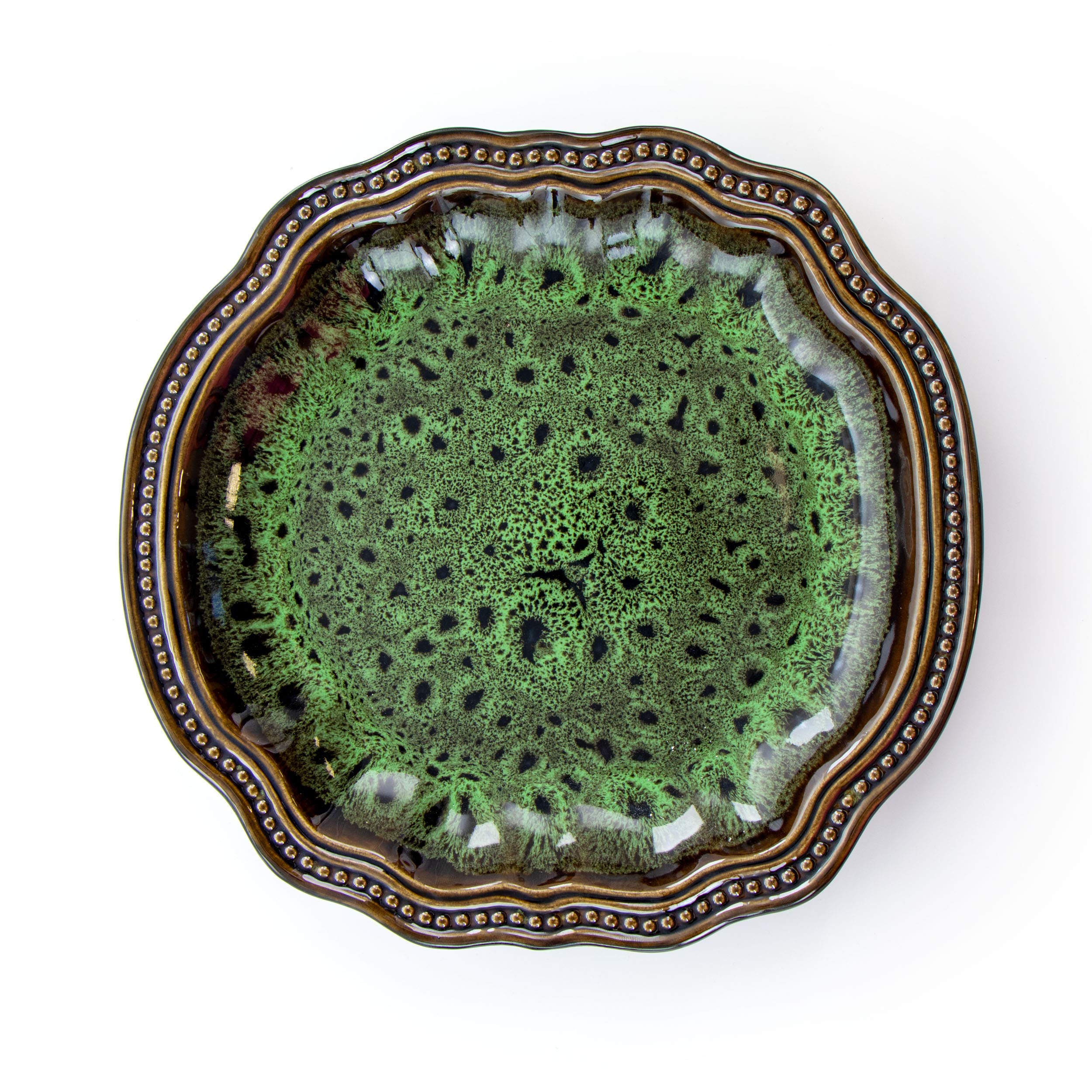 Elama Stoneware Round Oval Dinnerware Dish Set, Jade Green