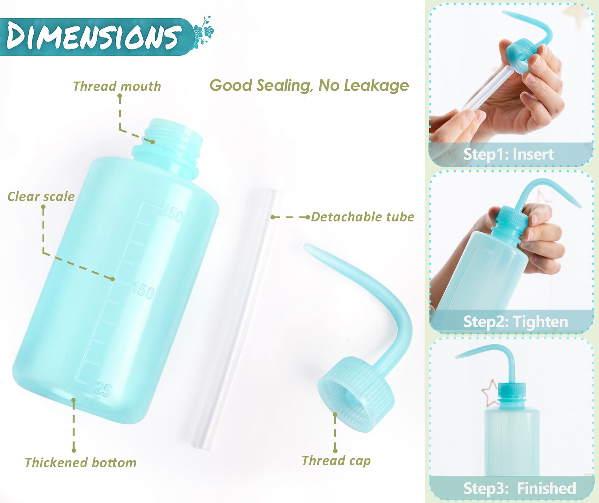Tattoo Wash Bottle- Melphoe 2Pcs 250ml Water Squirt Bottle Succulent Watering, Safety Rinse Bottle Watering Tools, Tattoo Supplies, Irrigation Squeeze Sprinkling Can Wash Plant Bottle (Blue)