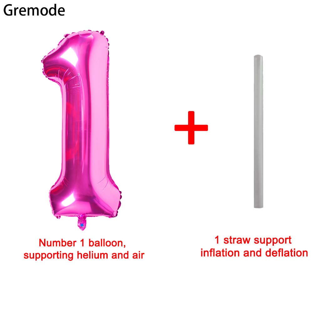 Pink 1 Balloons,40 Inch Birthday Foil Balloon Party Decorations Supplies Helium Mylar Digital Balloons (Pink Number 1)