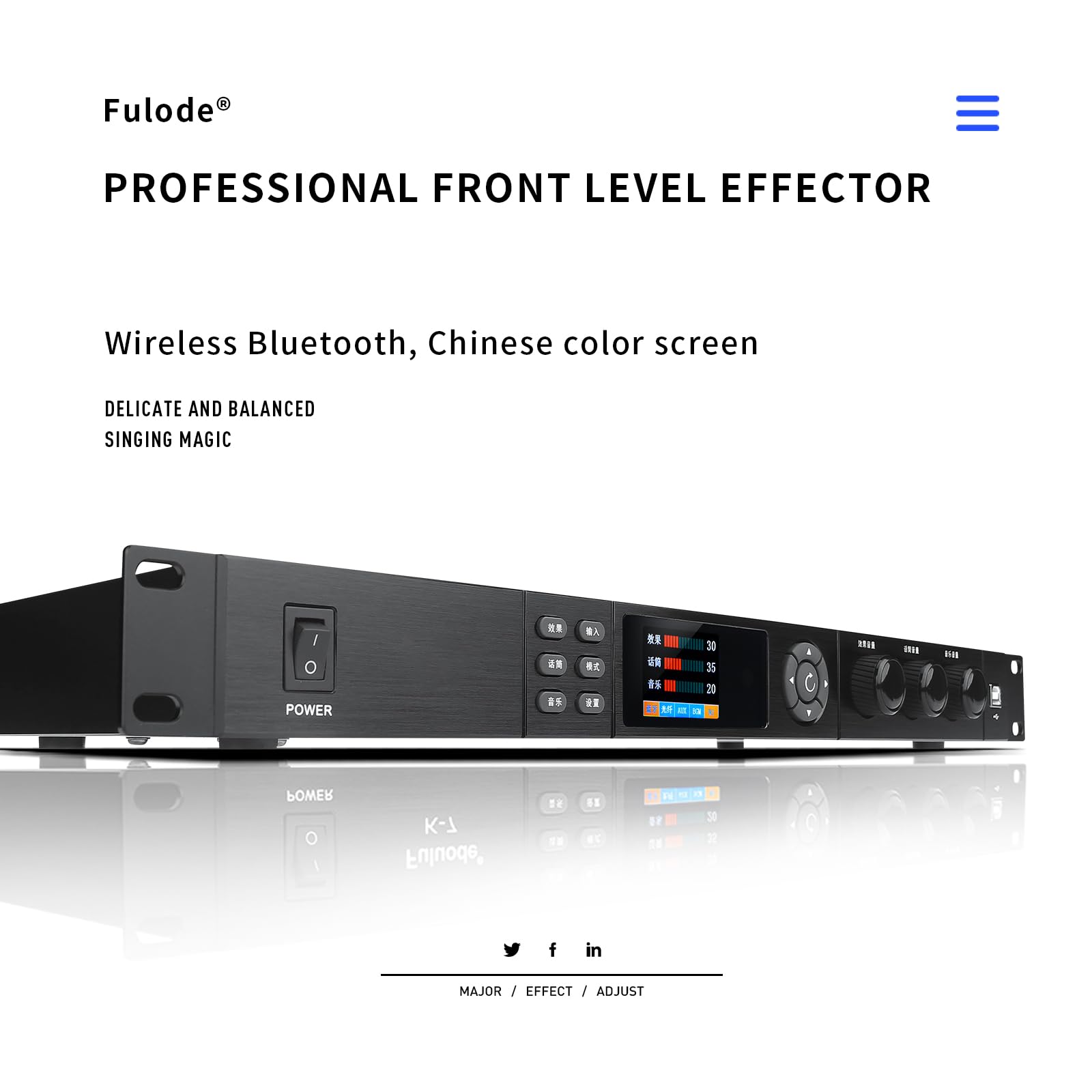 FULODE K-7 Professional KTV Pre-Effector Household ReverberatorKaraoke Anti-Howlino Audio Processr Al ioital Eulrzation Function Mixer Bluetooth optical,USB PC Connection Control,remote contro