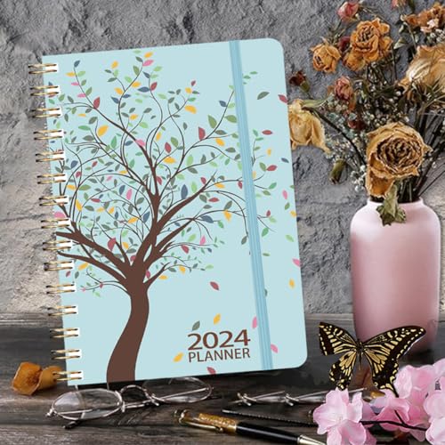 Dzhzal 2024 Planner Weekly and Monthly Planner , A5 8.5" x 6.1" Yearly January 2024 - December 2024 Spiral Bound with 12 Monthly Tabs, Hardcover with Elastic Closure, Wirebound, Thick Paper, Back Pocket