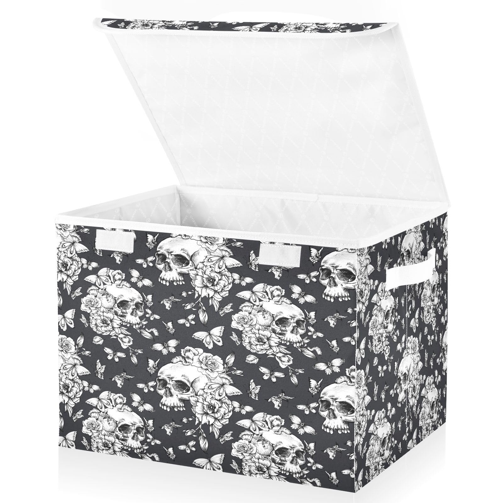 TecEr Vintage-pattern-goth-skull Large Fabric Foldable Storage Bins with Lids and Handle, Decorative Storage Box Cube for Shelves Closet Home Bedroom Office