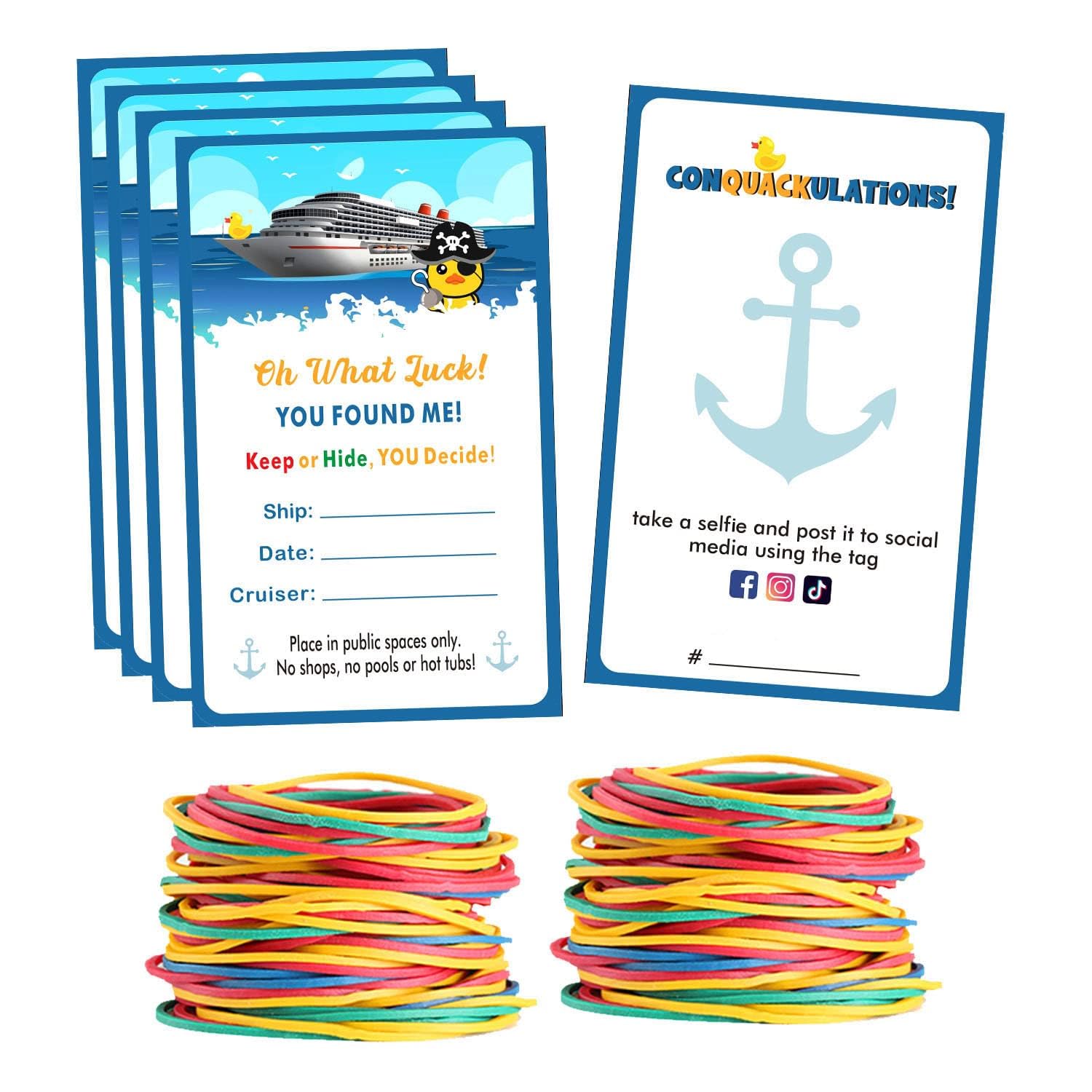 Duck Tags, Duck Duck Tags, Cruising Rubber Duck Tag, Ducking Game Card, 50 Pack, 3.5 x 2" Business Card Size, with Hole and Rubber Bands, Cruise Duck Tag