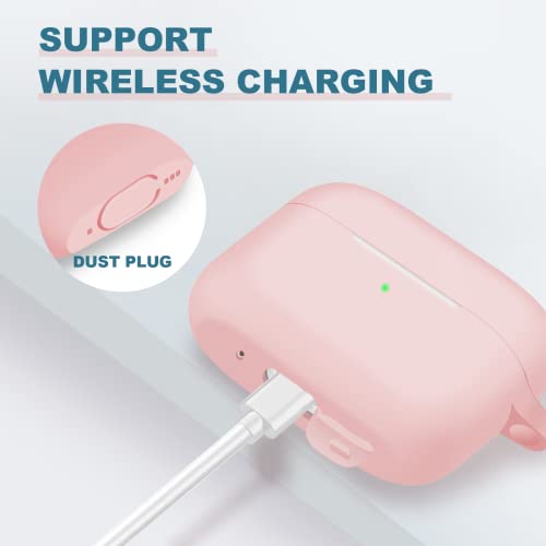 MOLOVA AirPods Pro 2nd/1st Case Cover with Keychain and Carabiner, Full Protective Silicone Skin Accessories for Women Men with Apple AirPods Pro 2nd/1st Charging Case,Front LED Visible,(Pink)