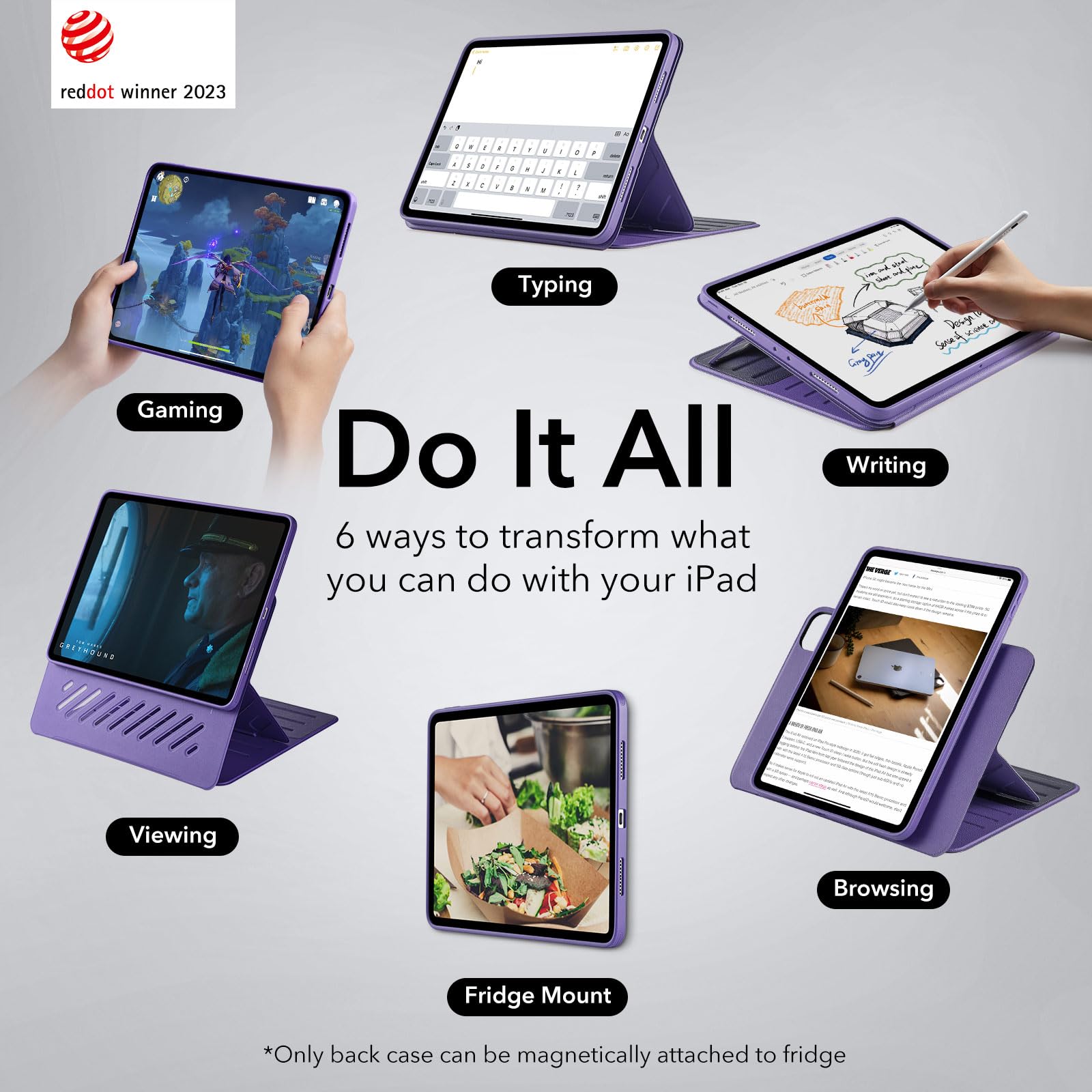 ESR for iPad Pro 12.9 Case (6th/5th Generation, 2022/2021), Removable Magnetic Cover, Adjustable Portrait/Landscape Stand with Raised Display View, 9 Standing Angles, Shift Series, Purple