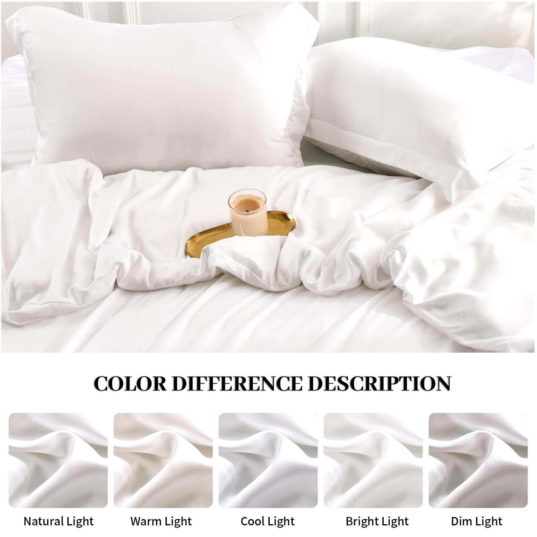 NEXHOME PRO 100% Organic Bamboo Duvet Cover Set King - Lightweight Summer Cooling Comforter Cover for Hot Sleepers 104"x90" 3pcs Breathable White Bedding with Corner Ties,Zipper Closure, No Insert