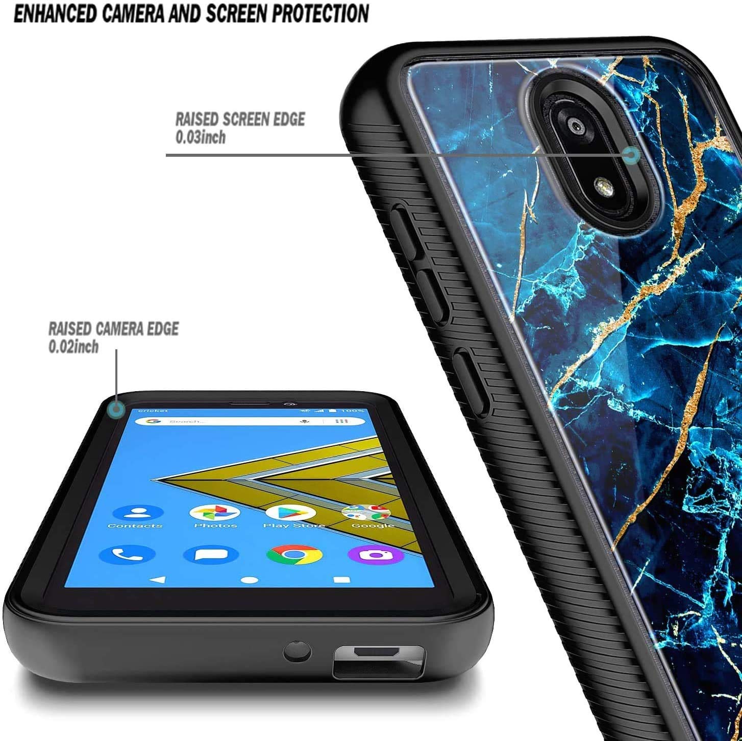 E-Began Case for BLU Wiko Ride (W-U300), Vision 2 (U304AC)/AT&T Radiant Core (U304A)/Cricket Icon with [Built-in Screen Protector], Full-Body Protective Bumper Case -Marble Design Sapphire