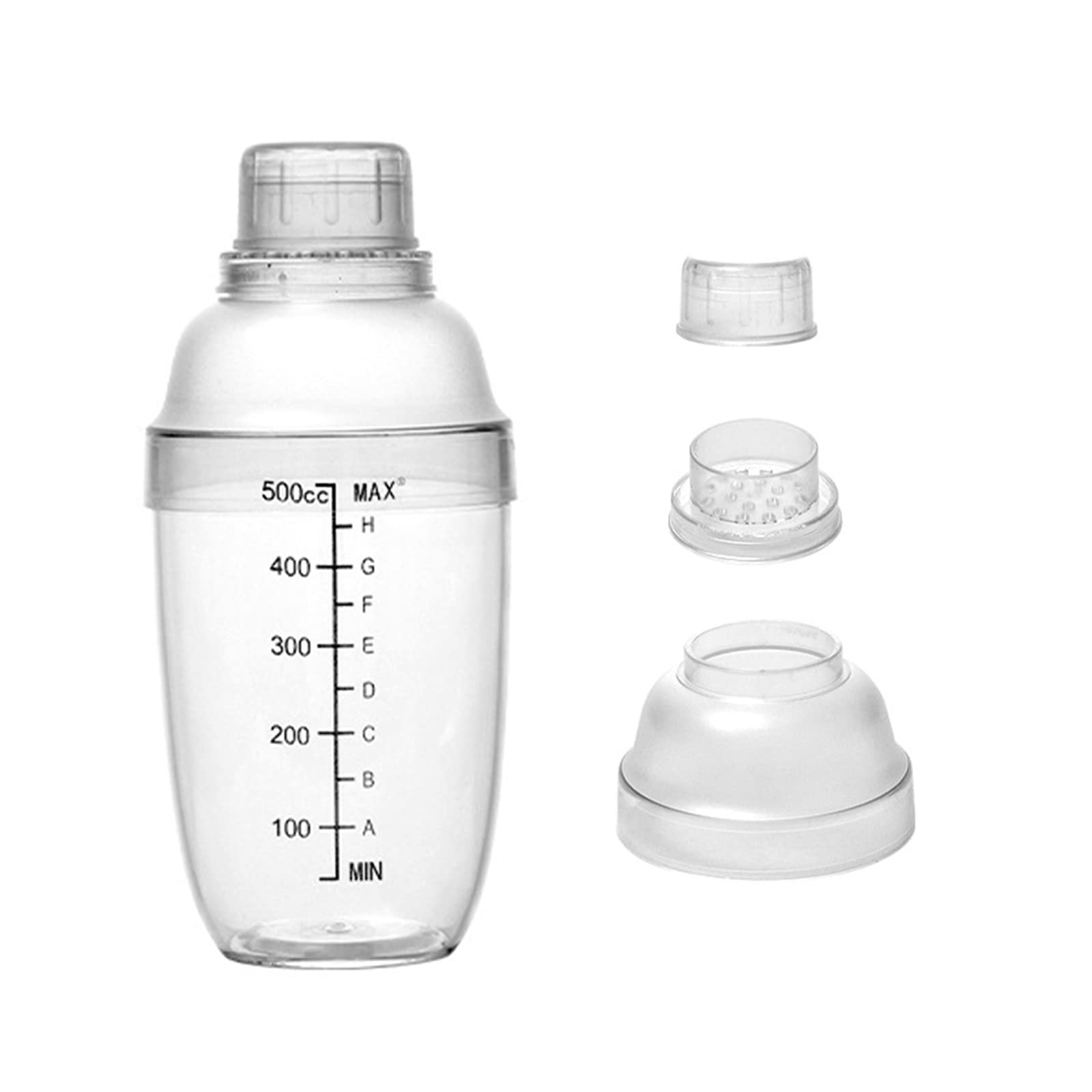 FEOOWV Upgraded Four-stage Plastic Cocktail Shaker, Hand Drink Mixer, Boba Tea Shaker Cup with Scales, Bar Tool Transparent (1, 17oz)
