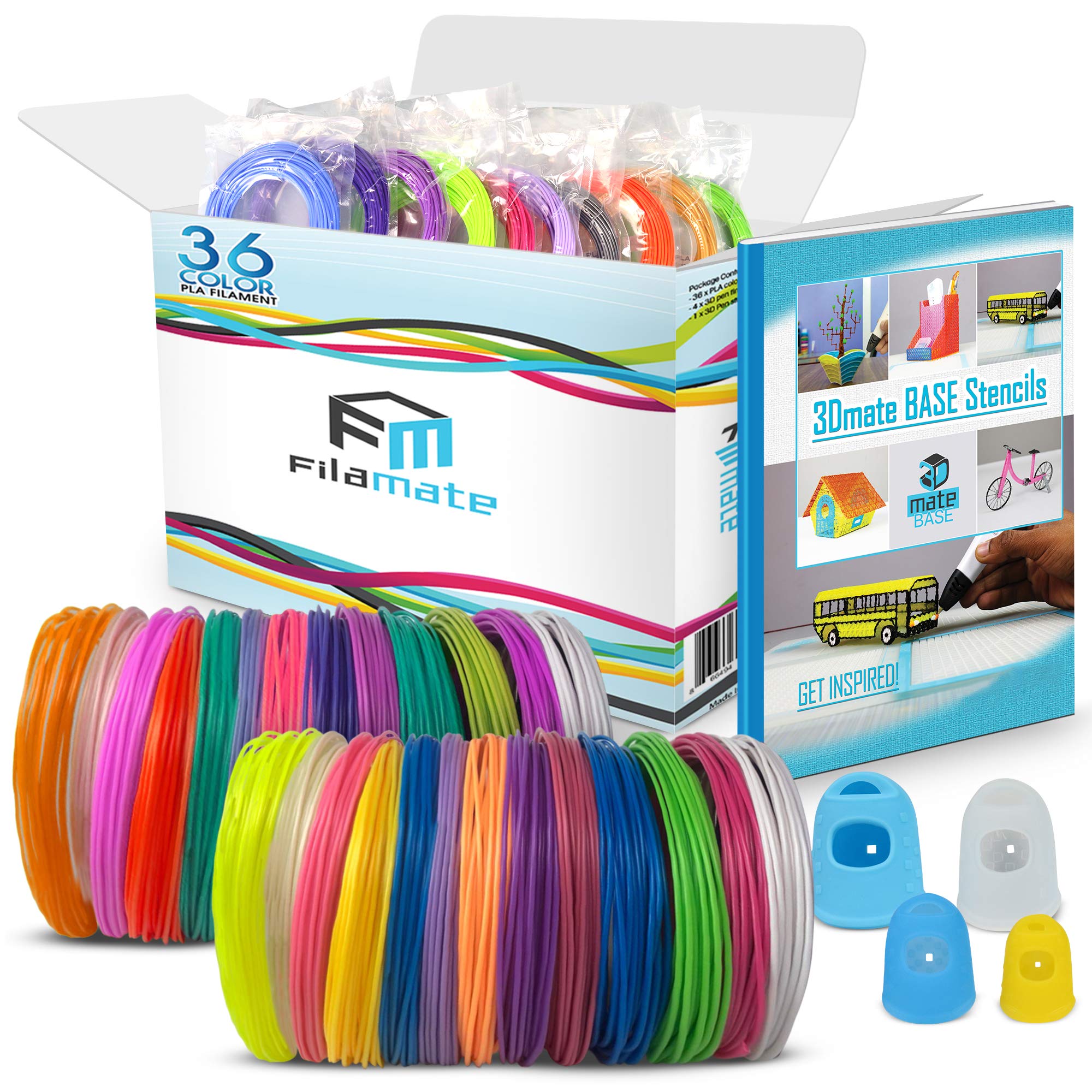Filamate 3D Pen Filament - 1.75mm PLA Plastic - 3D Pen Refills with Stencils - 360 Feet of Assorted Filament: 0.02mm Tolerance for 3D Drawing and Doodling