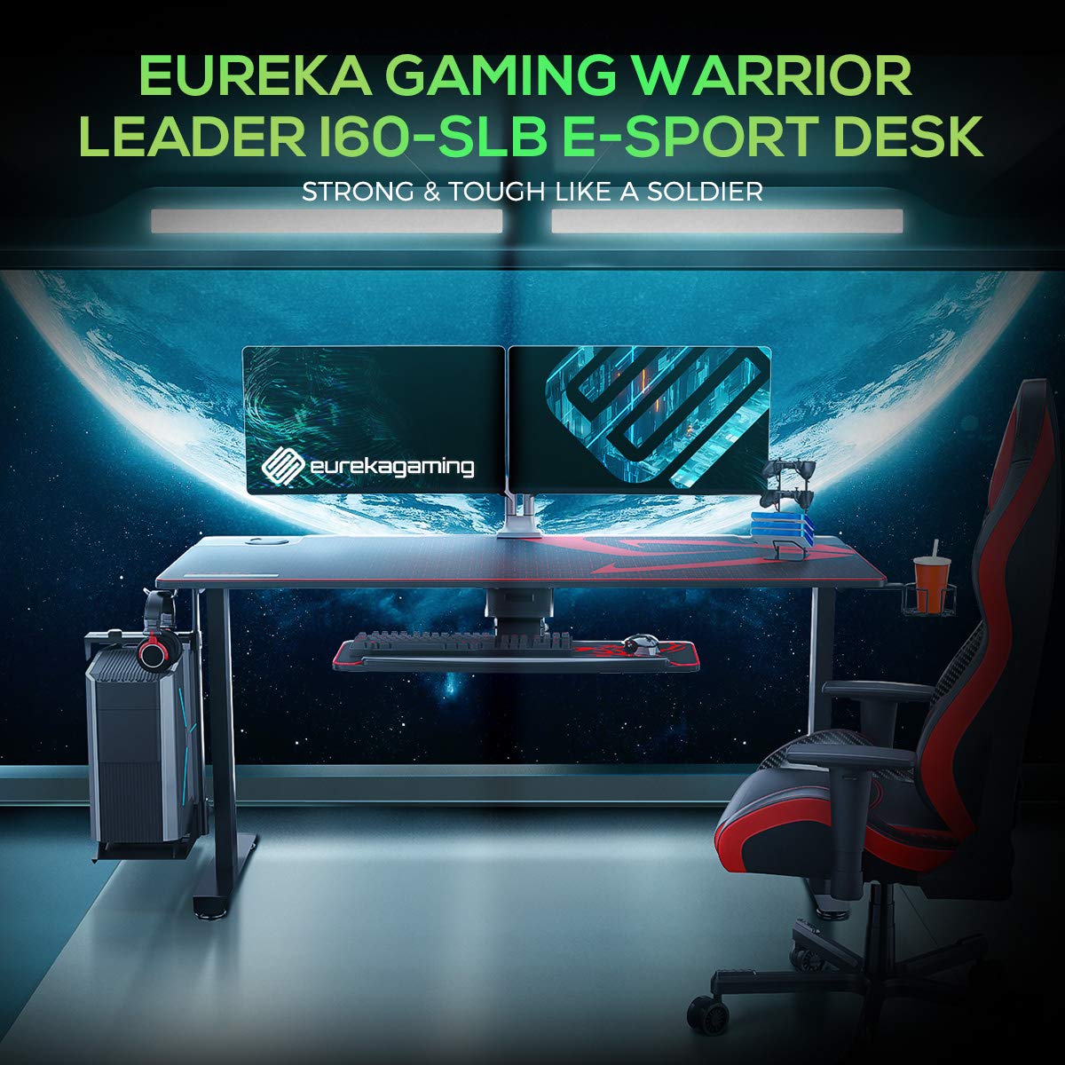 EUREKA ERGONOMIC Gaming Desk 2 People 60 Inches Large Computer Desk Gaming T-Shaped Home Office PC Laptop Writing Table with Full-Covered Mouse Pad Popular Gift for E-Sports Lover Black