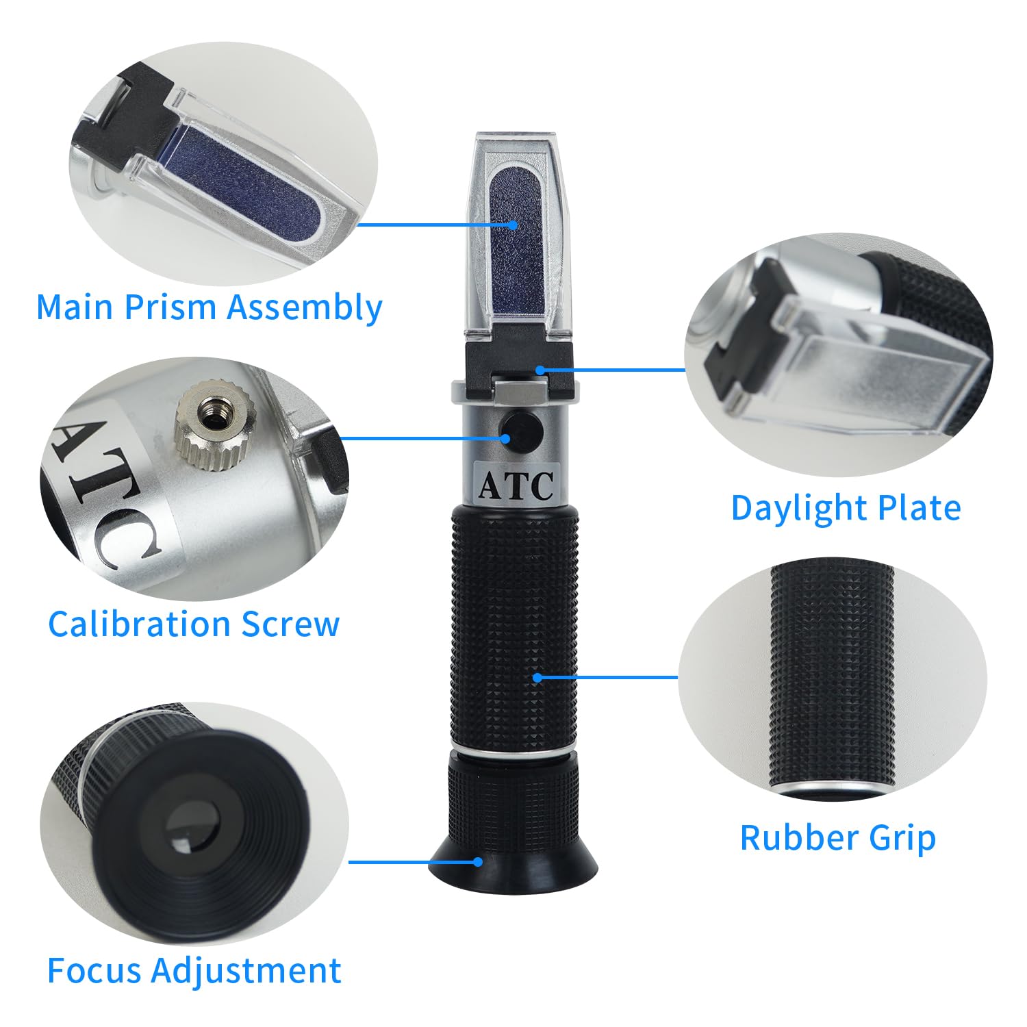 NANBEI 4-in-1 Antifreeze Coolant Refractometer,（Copper ）CNC Machine coolant Refractometer for Diesel Exhaust Fluid,Automobile Antifreeze System, Battery Acid and Windshield Washer Fluid