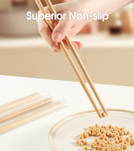 LOROTOCO 50 Pairs Chopsticks Disposable Reusable 9.5" Individually Wrapped Bulk Premium Quality