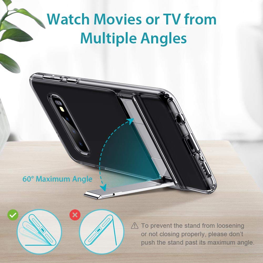 ESR Metal Kickstand Case for The Samsung Galaxy S10 Plus, [Vertical and Horizontal Stand] [Reinforced Drop Protection] Hard PC Back with Flexible TPU Bumper for The Samsung Galaxy S10 Plus, Clear