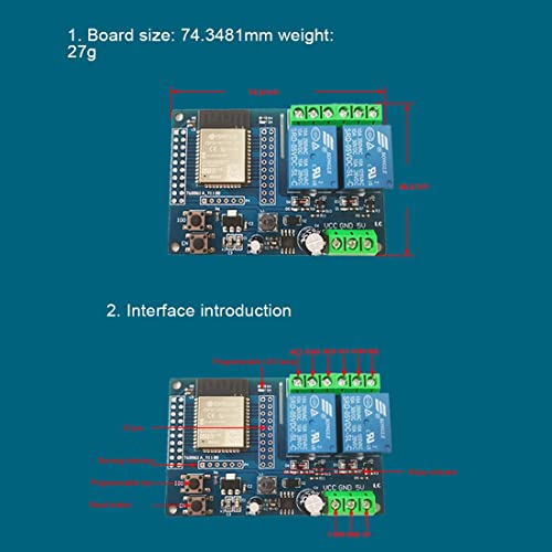 MACIMO Dual-Channel WIFI Relay Module ESP32-WROOM Development Board Secondary Development DC5-60V Power Supply