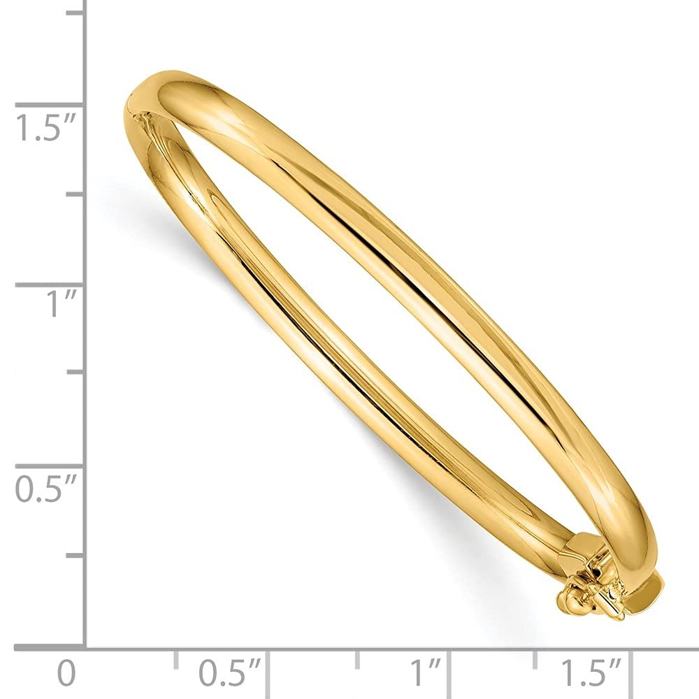 Diamond2Deal 14k Yellow Gold 3.75mm Hinged Safety Clasp Bangle 5" for Women