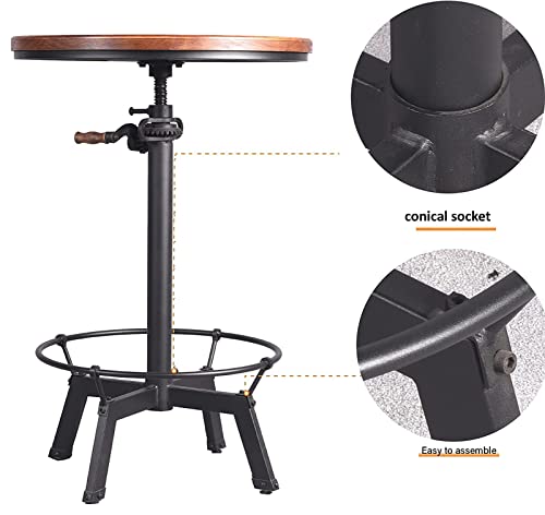LOKKHAN 3-Piece Crank Handle Bar Table (33.5"-39.4") & 2 Stools (20"-27") Set for Pub Kitchen Dining Living Party Bistro Breakfast, Industrial Adjustable Swivel Pine Top,Most Weld, Space-Saving