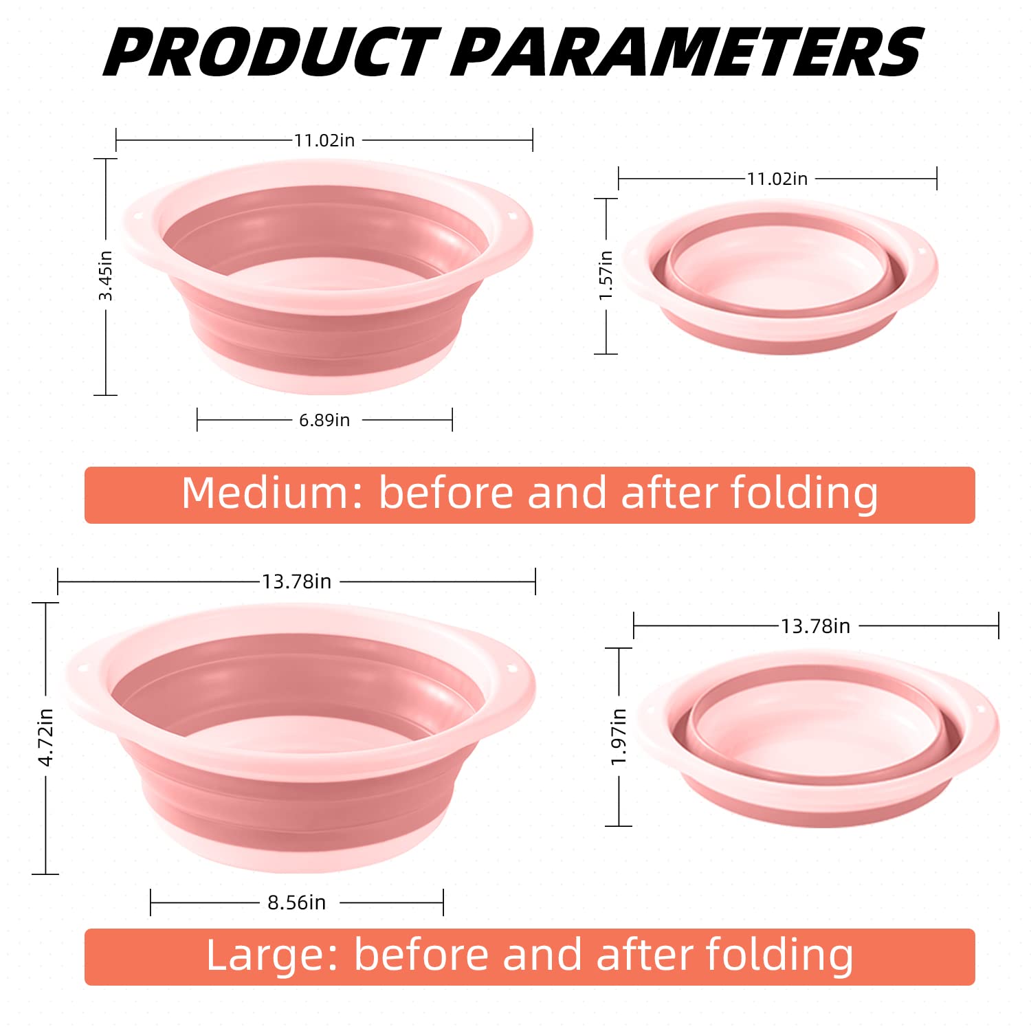 Iimin 5L Multifunctional Foldable Washbasin Collapsible Portable Wash Basin Dishpan Outdoor Travel Portable Washbasin for RV, Camping, Marine, BBQ(2Pack,Pink)