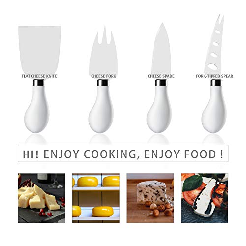 hecef Cheese Knife Set of 4, Non-Stick Coated Gift Set for Christmas, Anniversary, Party, Housewarming, Picnic, Birthdays, Wedding(White)