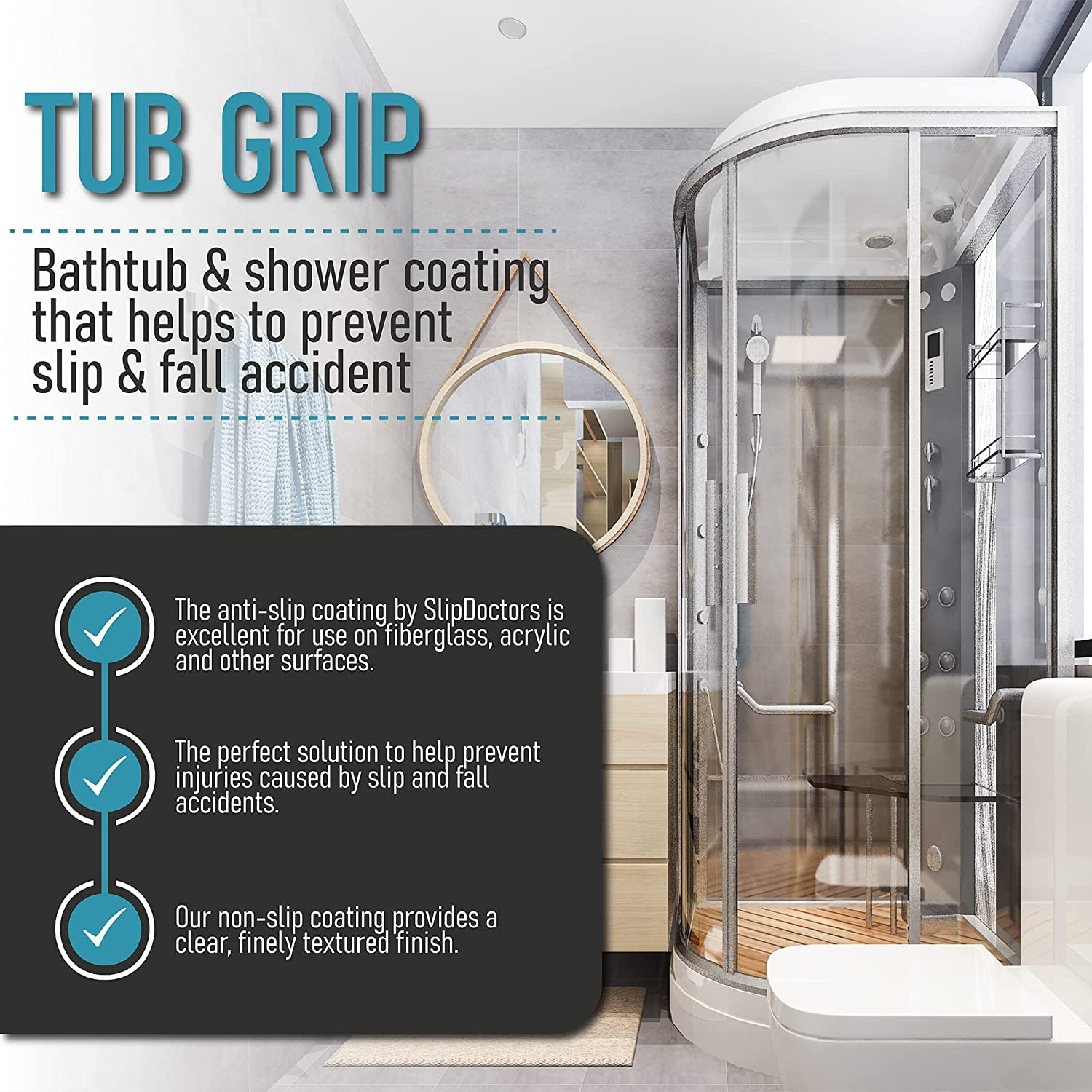 SlipDoctors Tub Grip Anti-Slip Bath & Shower Floor Solution β Fixes Slippery Fiberglass & Acrylic Bathtub or Showers β Clear Non-Slip Textured Coating