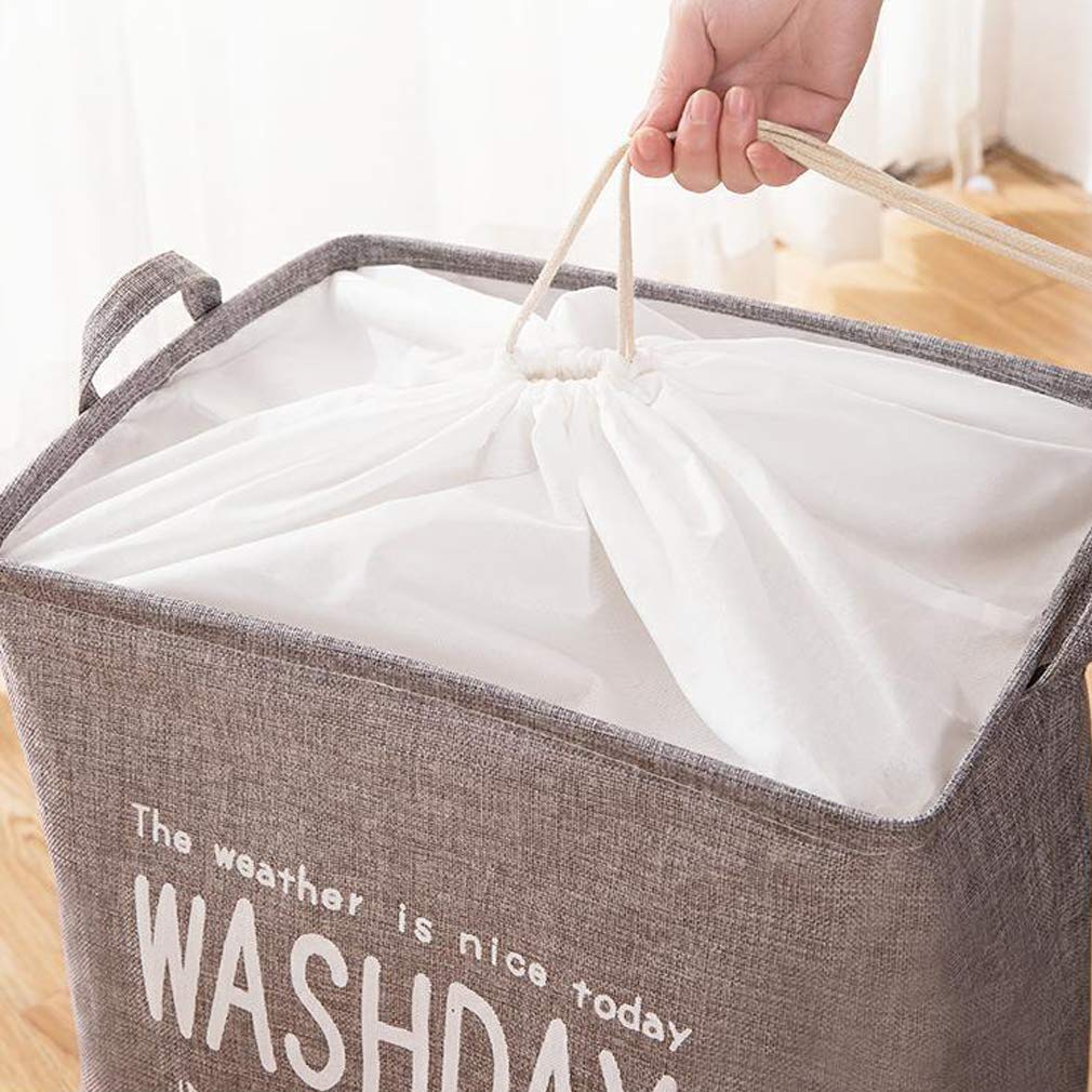 DIKANG Large Capacity Cotton and Linen Storage Box, Waterproof Laundry Basket with Drawstring lid and Handle, Foldable Clothing and Toy Storage Box Gift Basket (X-Large)