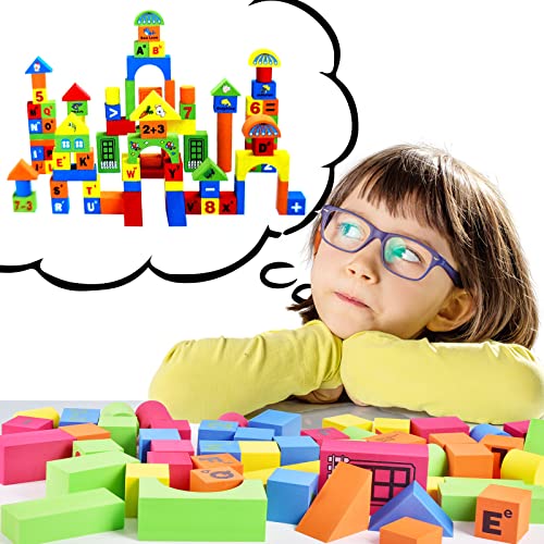 FUN LITTLE TOYS 108 PCS Foam Building Blocks for Toddlers, Large, Stackable, Soft Blocks Set with Alphabet & Numbers, Preschool Stacking Toys for Boys and Girls 1-3