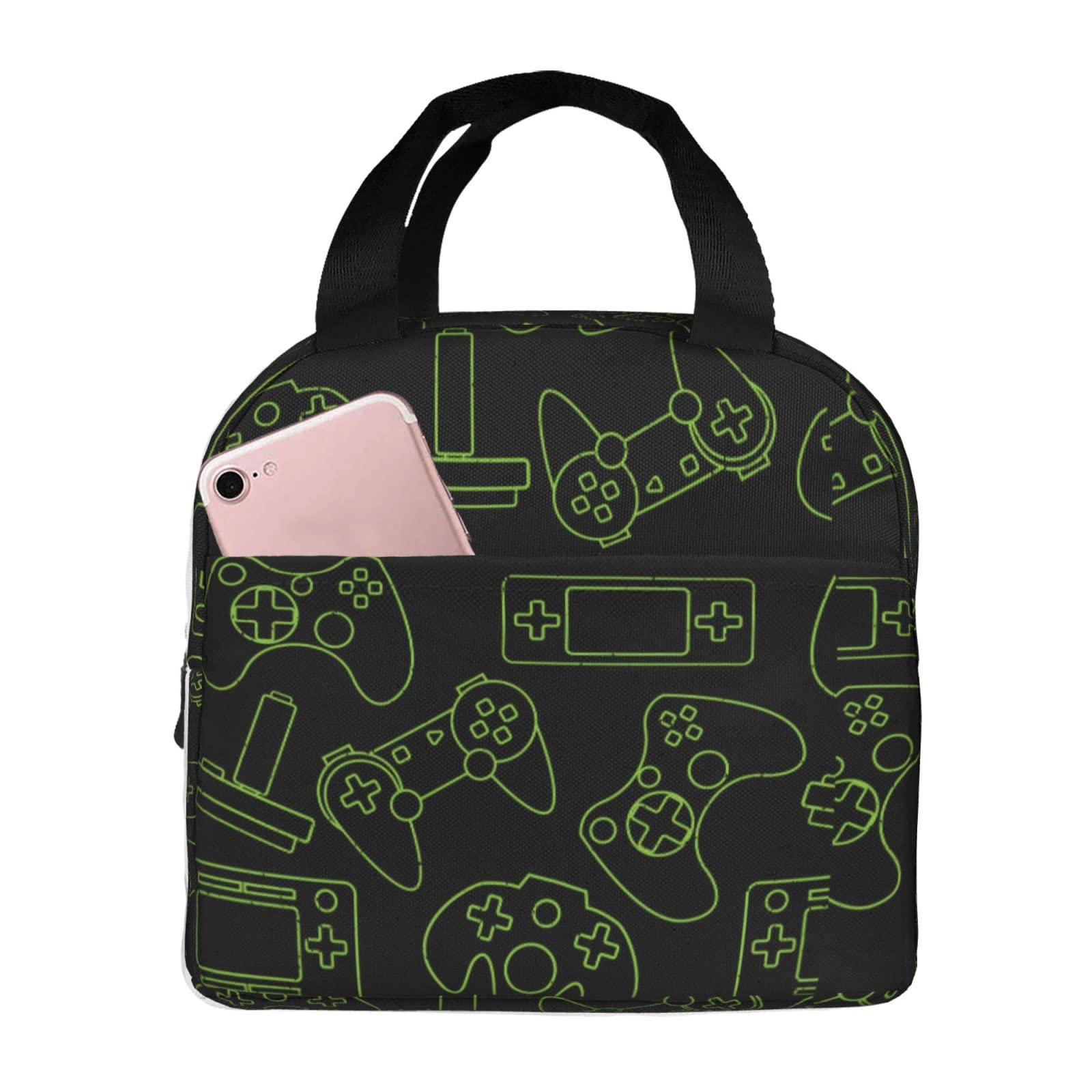 Duduho Video Games Console Pattern Lunch Bag Compact Tote Bag Reusable Lunch Box Container For Women Men School Office Work, 6l