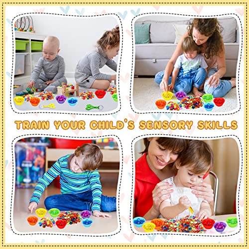 Leitee 132 Pcs Fine Motor Toys Counting Sorting Sensory Bin Filler, 120 Acrylic Fake Gems 4 Tweezers 2 Scissors Clips 6 Cups for Boys Girls Early Education and Sorting Counting Training Development