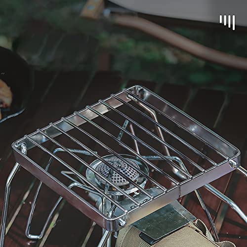 Outdoor Camping Portable Folding Burner Stove Stand Bracket, Folding Campfire Grill, Stainless Steel Cooking Grate with Adjustable Legs, BBQ Grill Holder for Camping Hiking Backpacking Striped
