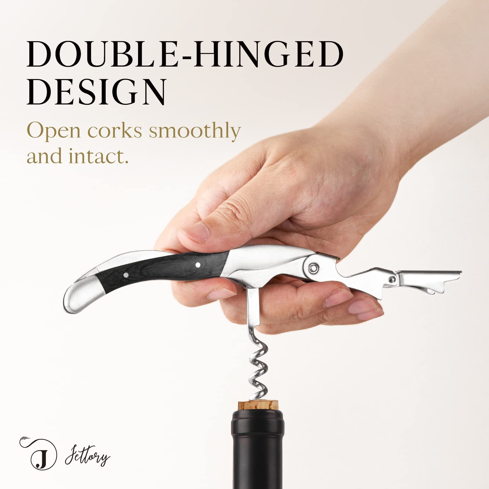 Jettory Wine Opener - Professional Waiters Corkscrew w/Foil Cutter, Beer Opener & Dual Hinge for Wine Bottle - Stainless Steel Wine Key for Servers, Bartenders and Home Use