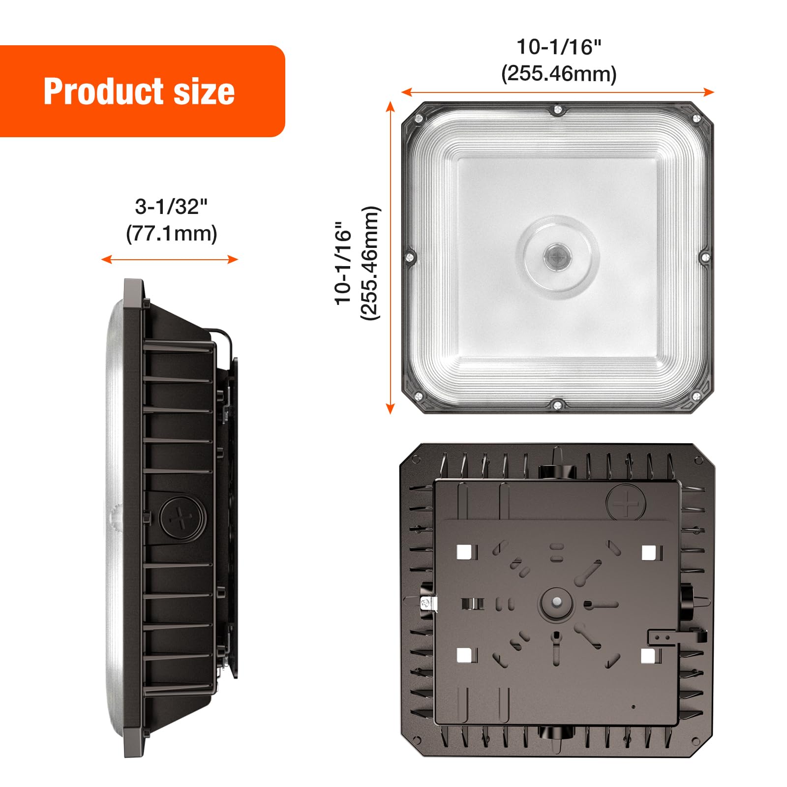 OKQ LED Canopy Light Outdoor 5Pack, 10"x10" Square Gas Station Light with Selectable Wattage (100/80/60W/40W) and CCT (5000/4000/3000K), 1-10V Dimmable,Canopy Lights for Garage Barn, ETC&DLC Listed