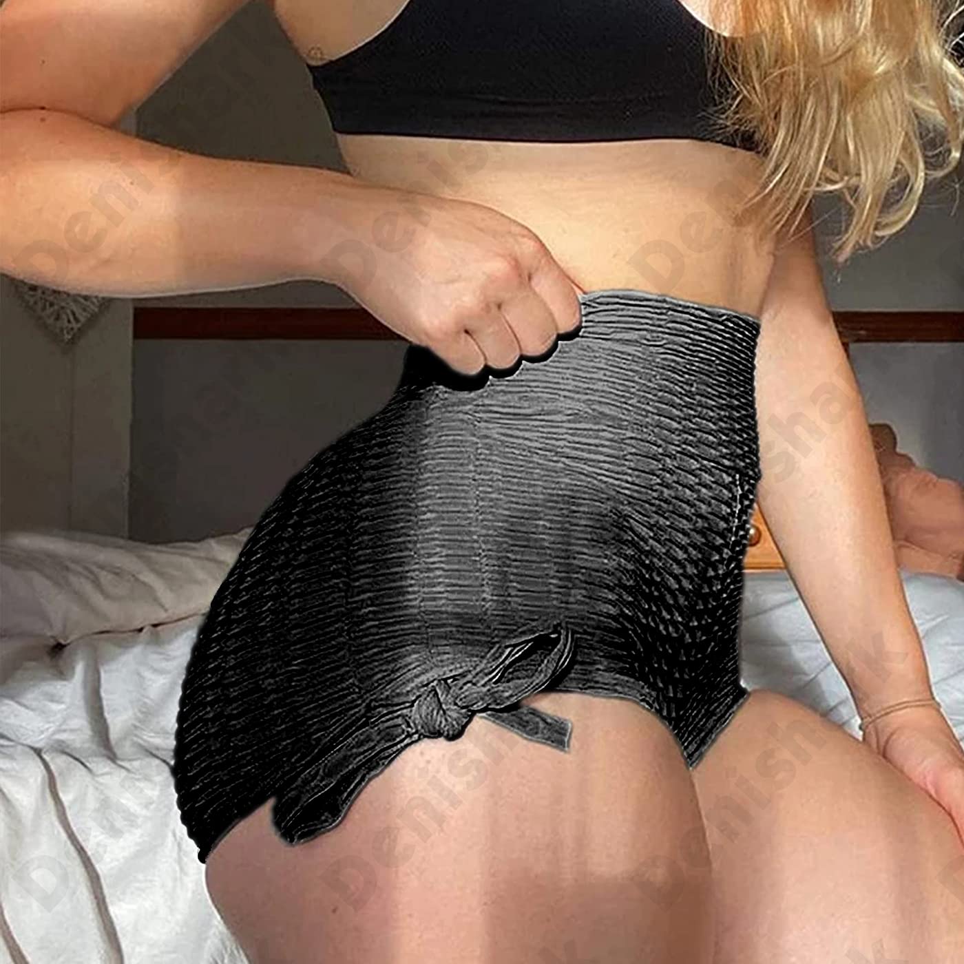 Denishark Sports Booty Shorts for Women High Waisted Bubble Textured Scrunch Butt Lifting Gym Workout Hot Pants