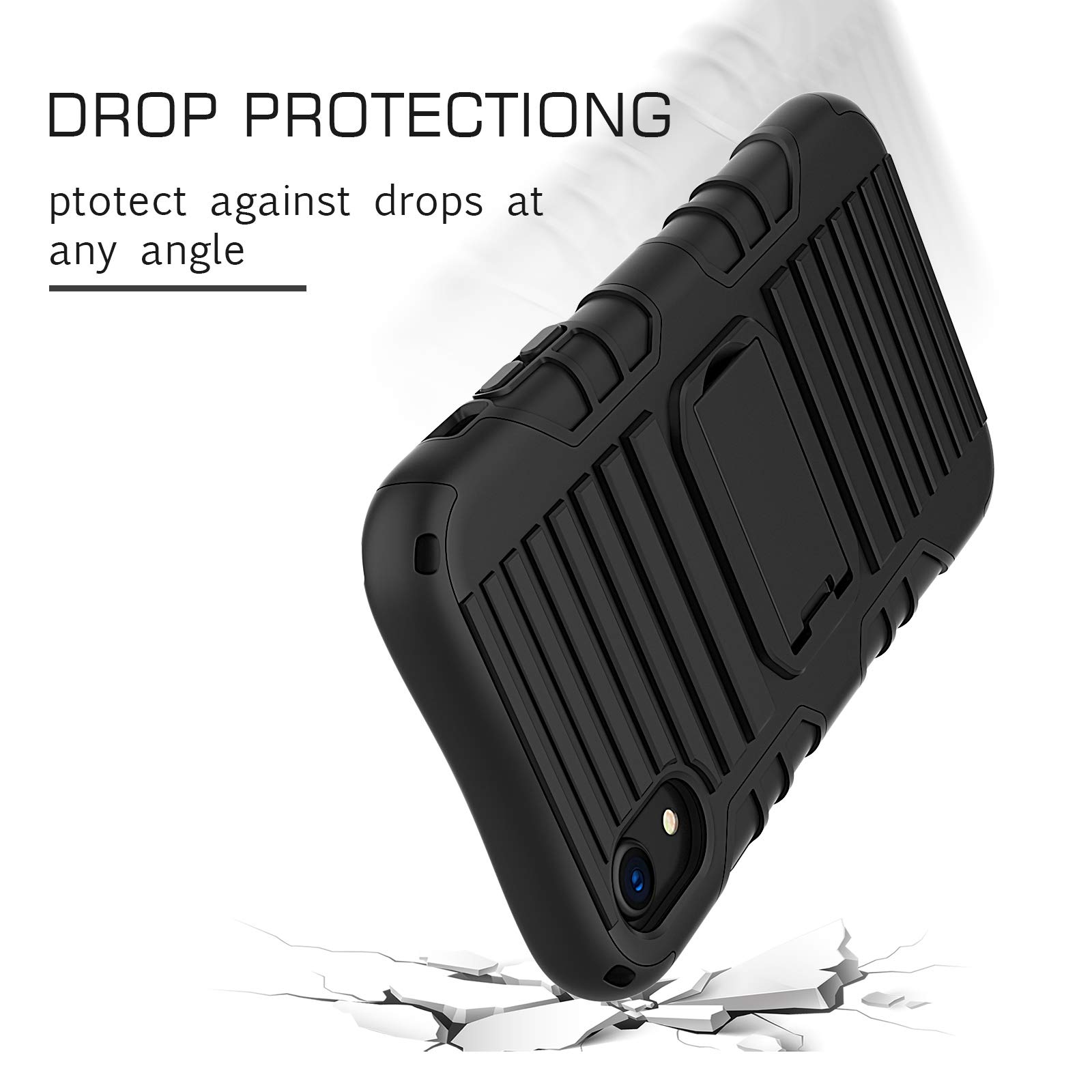 E-Tree for iPhone Xr Case [Shockproof] [Dropproof] [Anti-Lost] with Cross Body Strap and Stand, Shockproof Hard PC & Soft Rubber, Crossbody Lanyard Perfect for Go Outside and Kid Elderly, Black