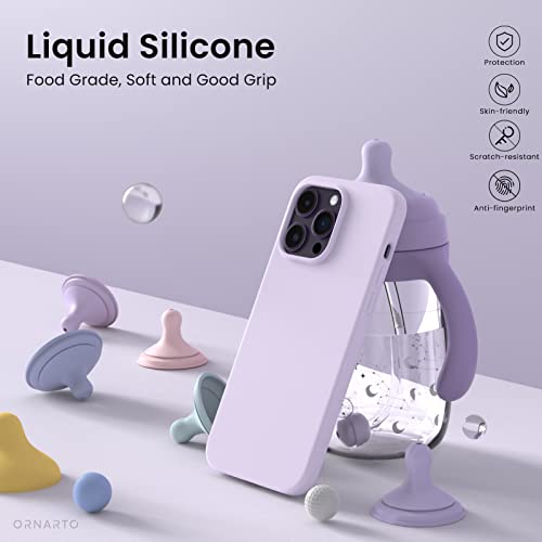 ORNARTO Compatible with iPhone 14 Pro Case 6.1, Slim Liquid Silicone 3 Layers Full Covered Soft Gel Rubber Phone Case Protective Cover with Microfiber Lining 6.1 inch-Pastel Lilac