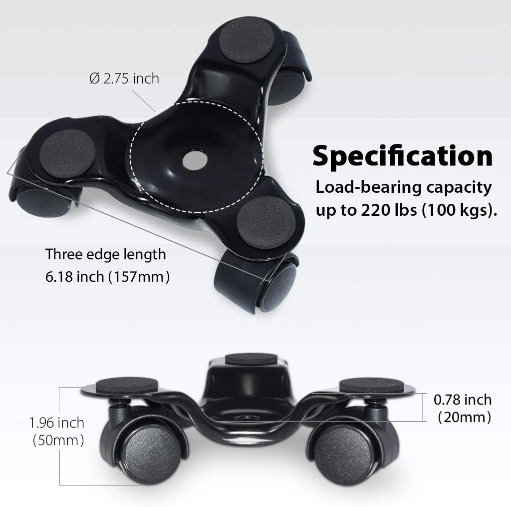 FIRSTINFO 4-Pack Steel Tri-Dolly Set, 6-Inch, 3 Wheel Moving Heavy Furniture Dolly Roller Transporter, 220-lb Load Capacity