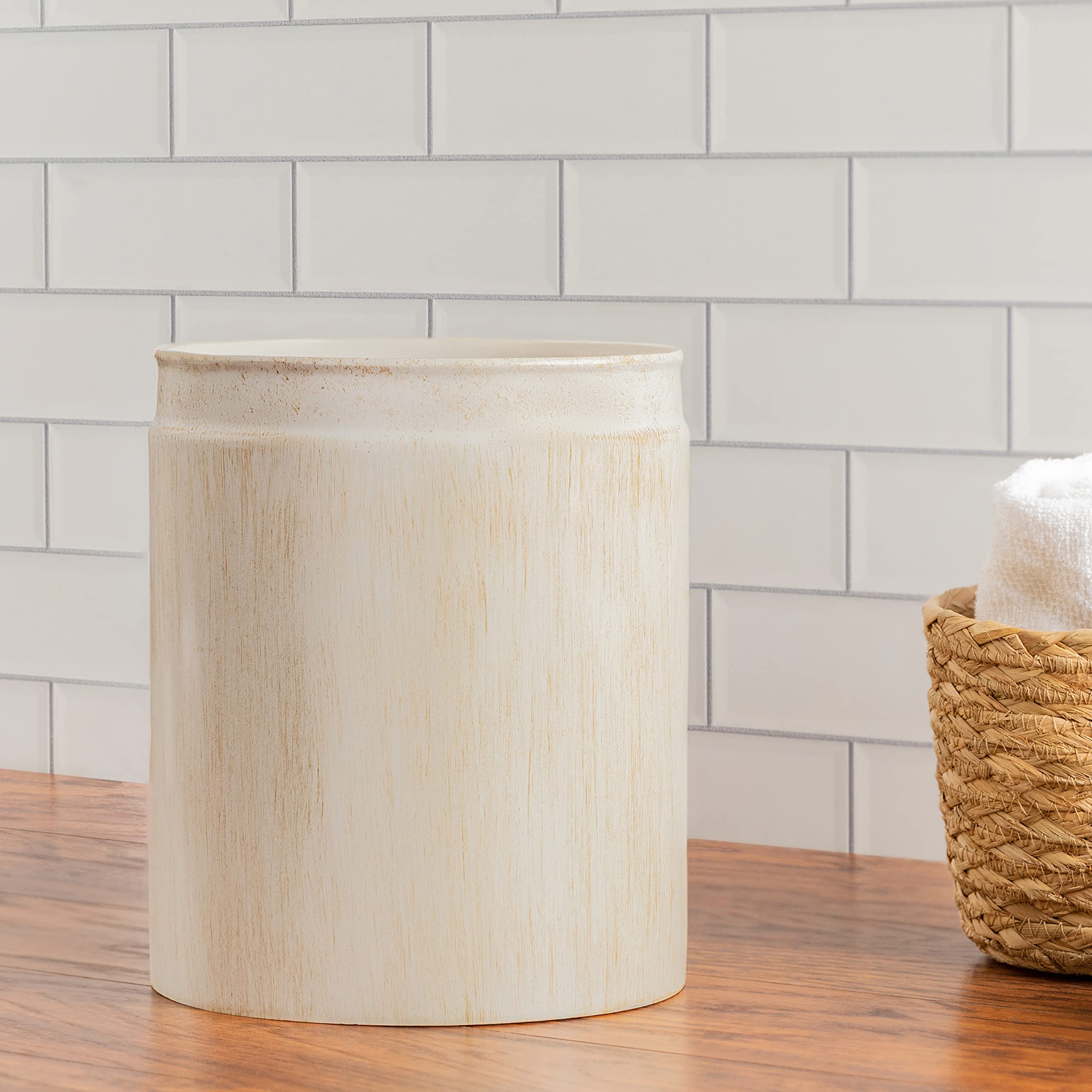 Small Bathroom Trash Can - Rustic Luxe Bathroom Garbage Can For Farmhouse Decor - Small Waste Basket For Bathroom and Bedroom - Durable Space Saving Bathroom Trash Bin with Modern Rustic Design